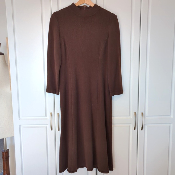 St. John | Dresses | Vintage St John Collection Brown Knit High Neck ...